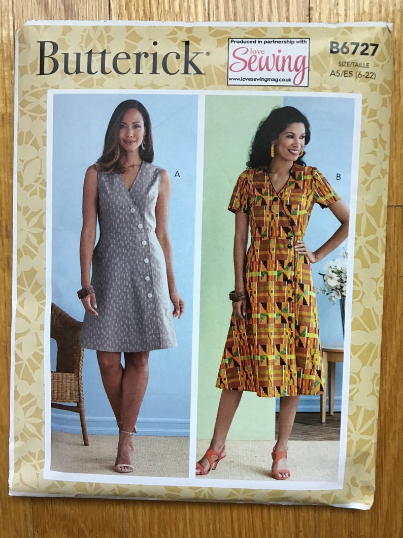 Misses Mock Button Front Dress Pattern Butterick 6727 Size 6 22 UNCUT ...
