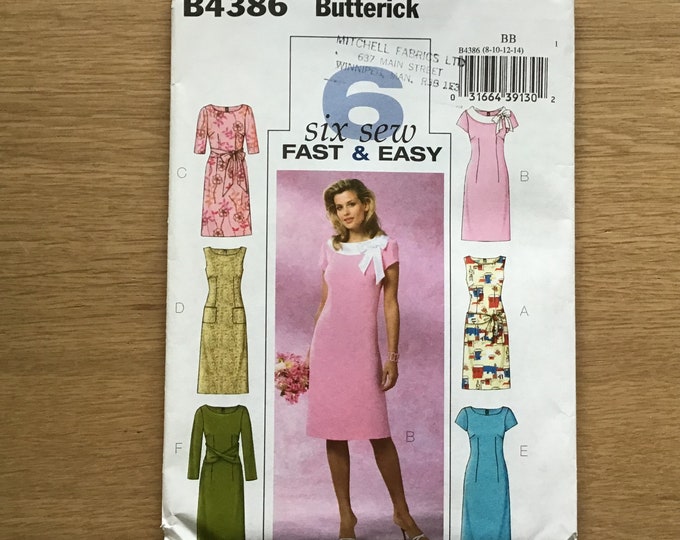 Misses Very Easy Dress Pattern Butterick 4386 Size 8 - 14 UNCUT Six Sew ...