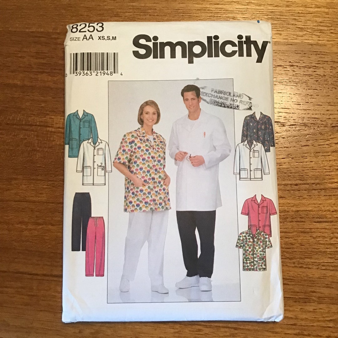 Unisex Lab Coats Scrubs Pattern Simplicity 8253 UNCUT Size XS - M 30 - 40 - Etsy