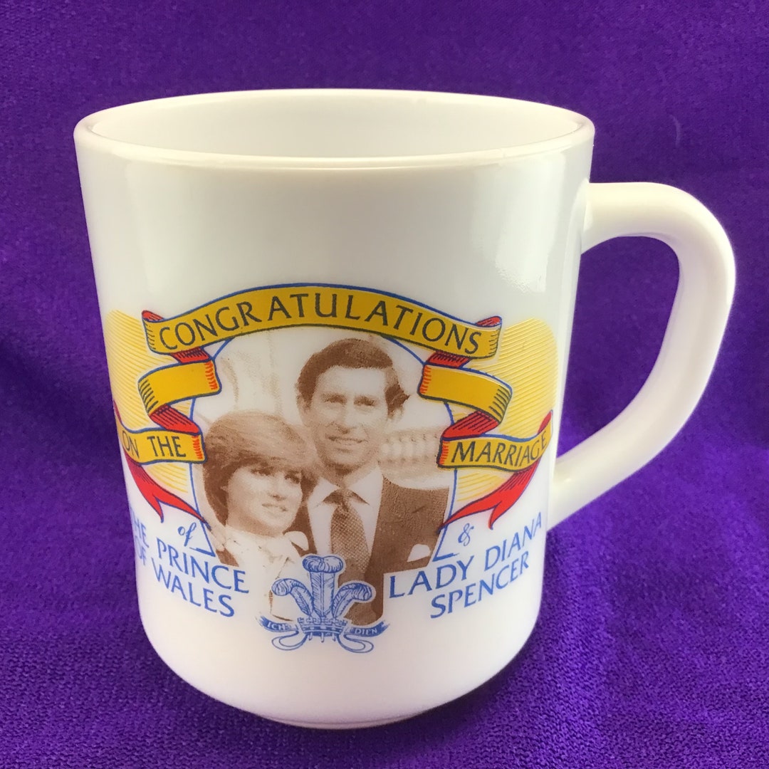 Royal Wedding Mug Charles and Diana July 29th, 1981 Arcopal Milk Glass ...