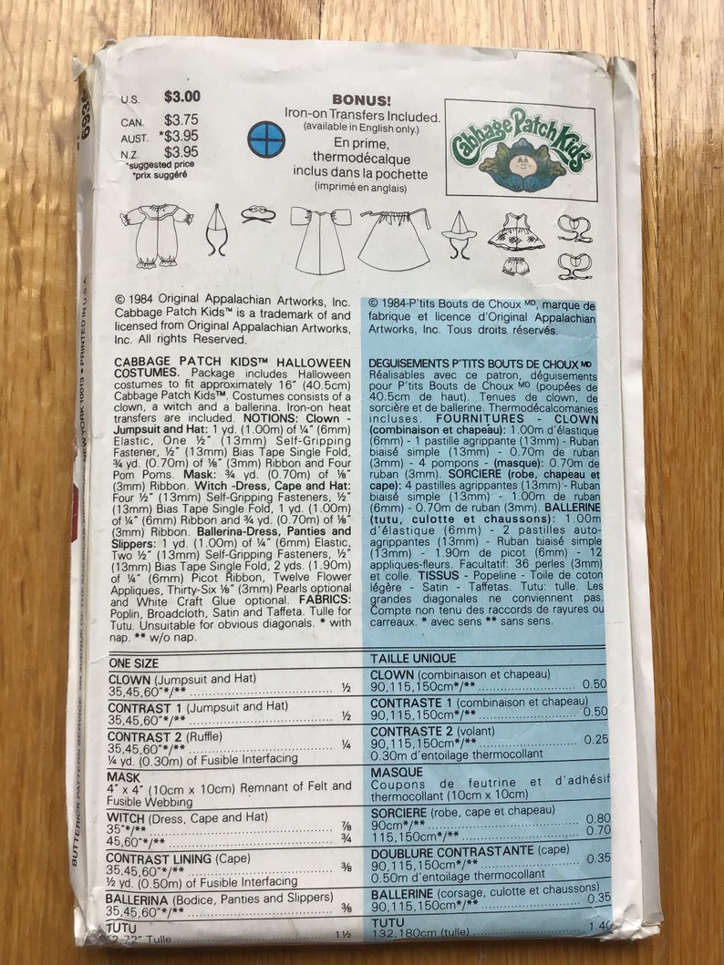 Cabbage Patch Kids Clothes Pattern Butterick 6935 UNCUT - Etsy Canada