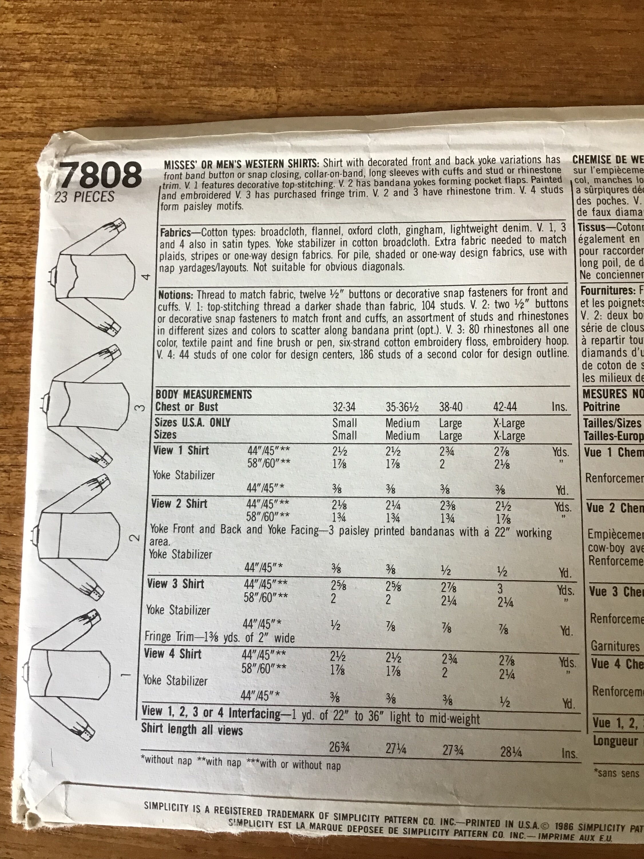 Misses or Mens Western Shirt Pattern Unisex Long Sleeve UNCUT ...