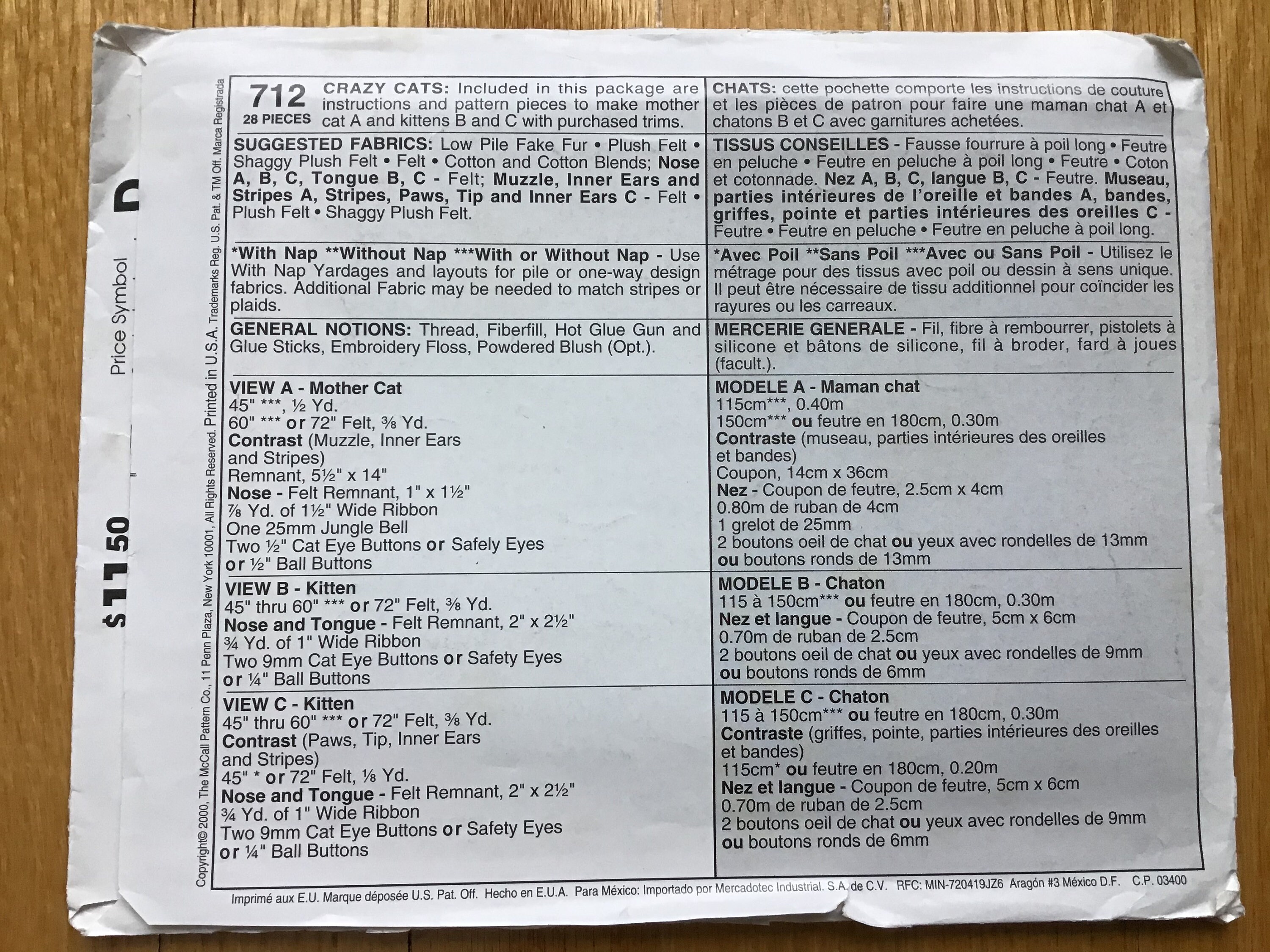 Crazy Cats Pattern Mccalls 712 UNCUT Stuffed Toy Cat Pattern - Etsy