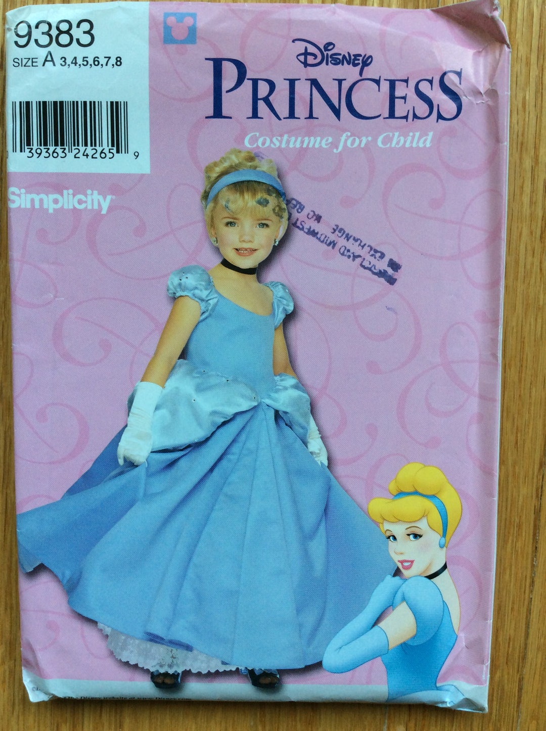 Disney Princess Cinderella Costume Pattern Child Simplicity 9383 Size 3 ...