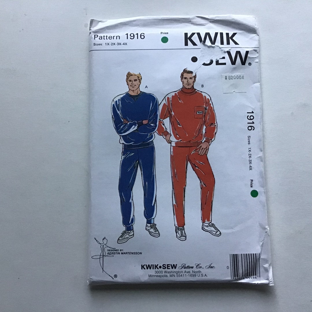 Men's Jogging Suits Pattern 1980s Kwik Sew 1916 Size 1X 2X 3X 4X UNCUT ...