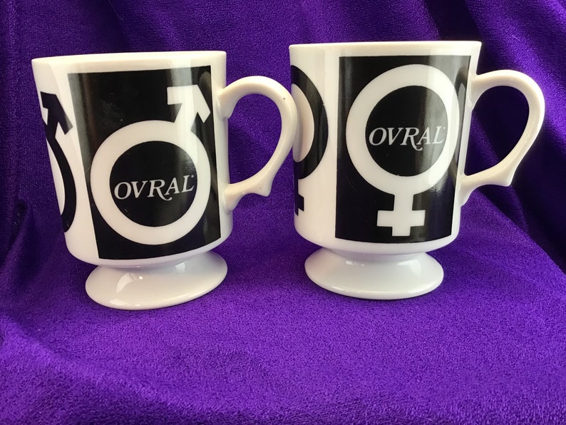 Ovral Birth Control Advertising Mugs Coffee Cups Pair Pharmaceutical ...