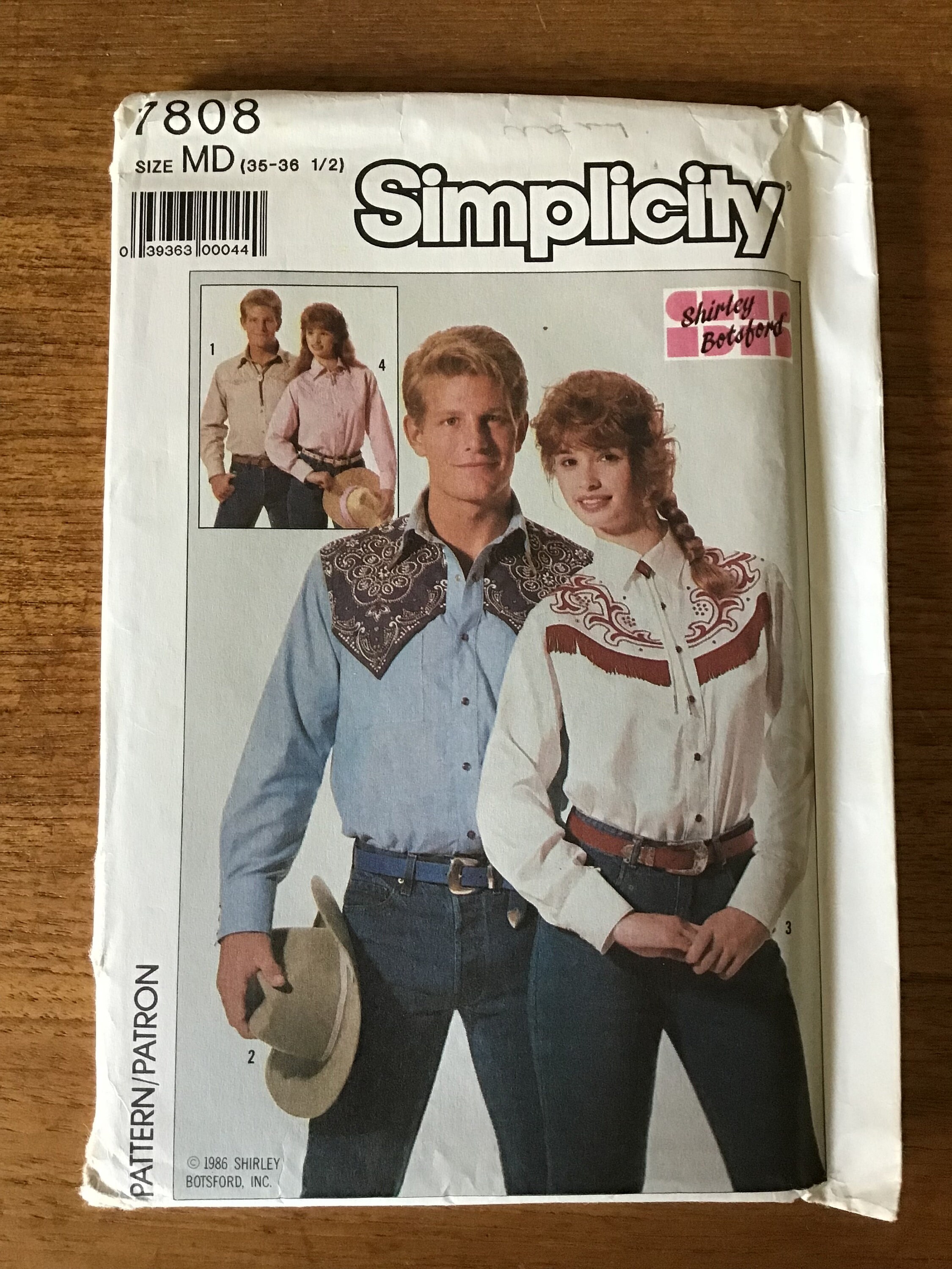 Misses or Mens Western Shirt Pattern Unisex Long Sleeve UNCUT ...