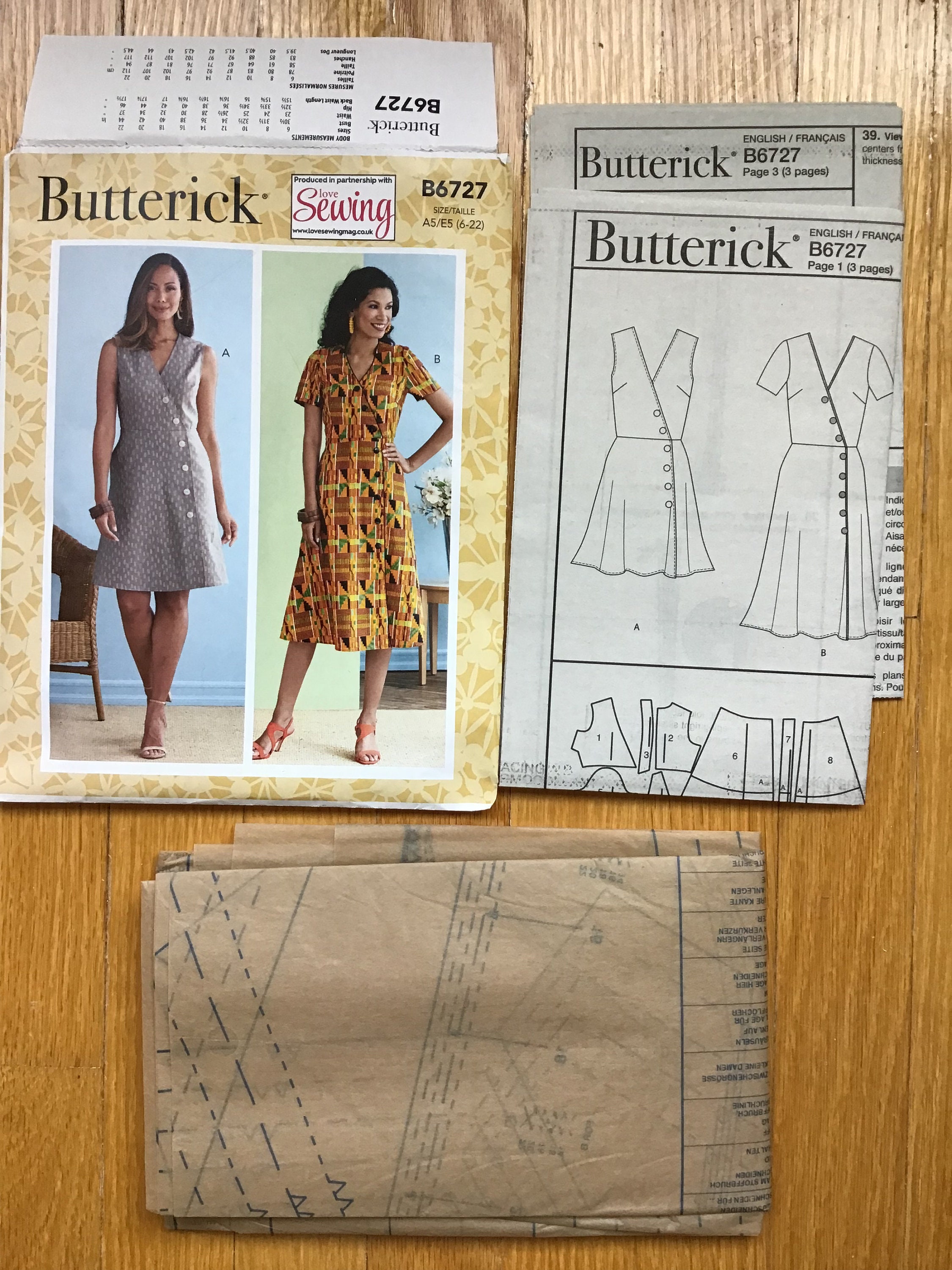 Misses Mock Button Front Dress Pattern Butterick 6727 Size 6 22 UNCUT ...