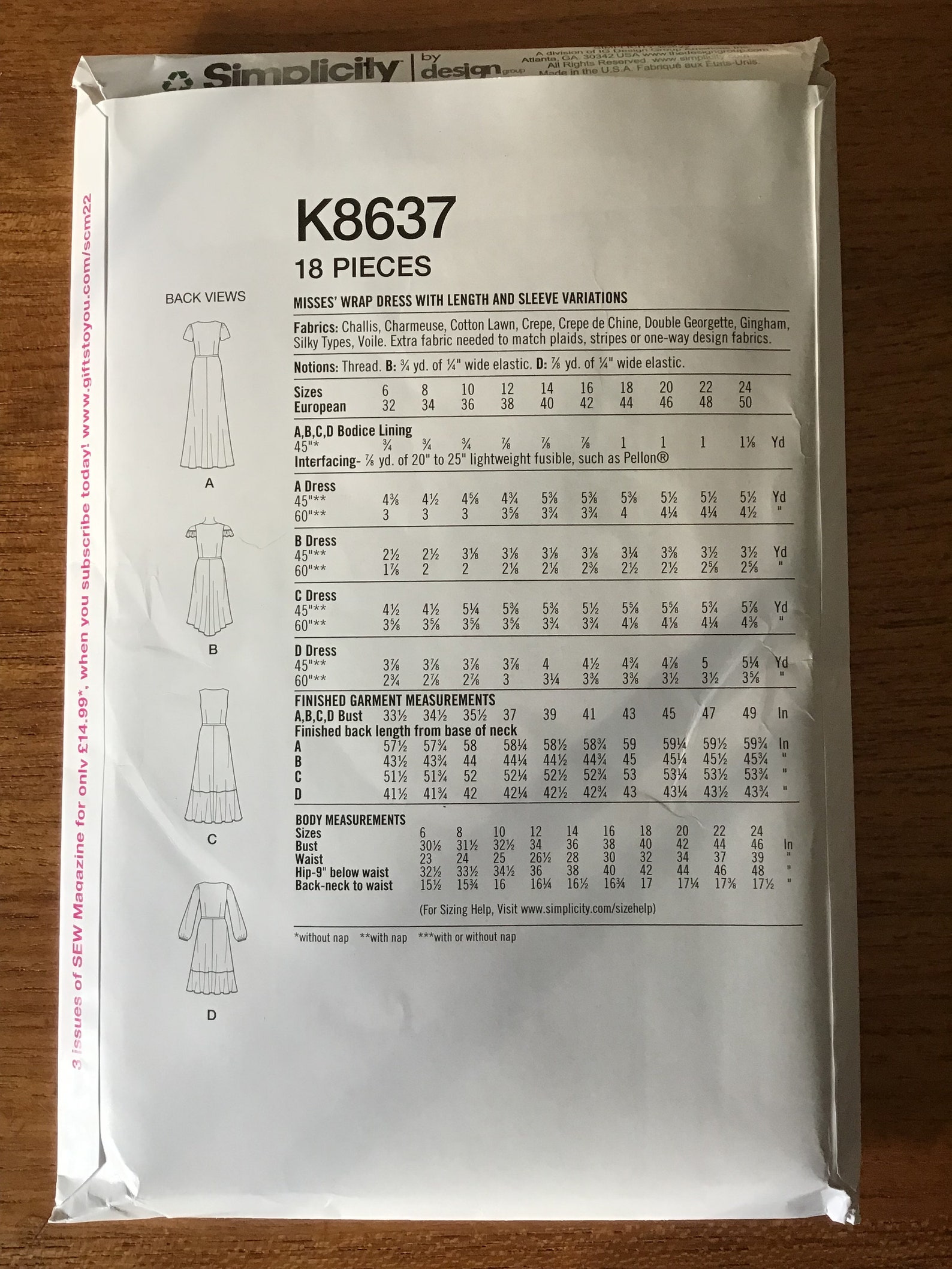 Misses Wrap Dress Pattern Cottagecore Simplicity 8637 Size 6 - Etsy