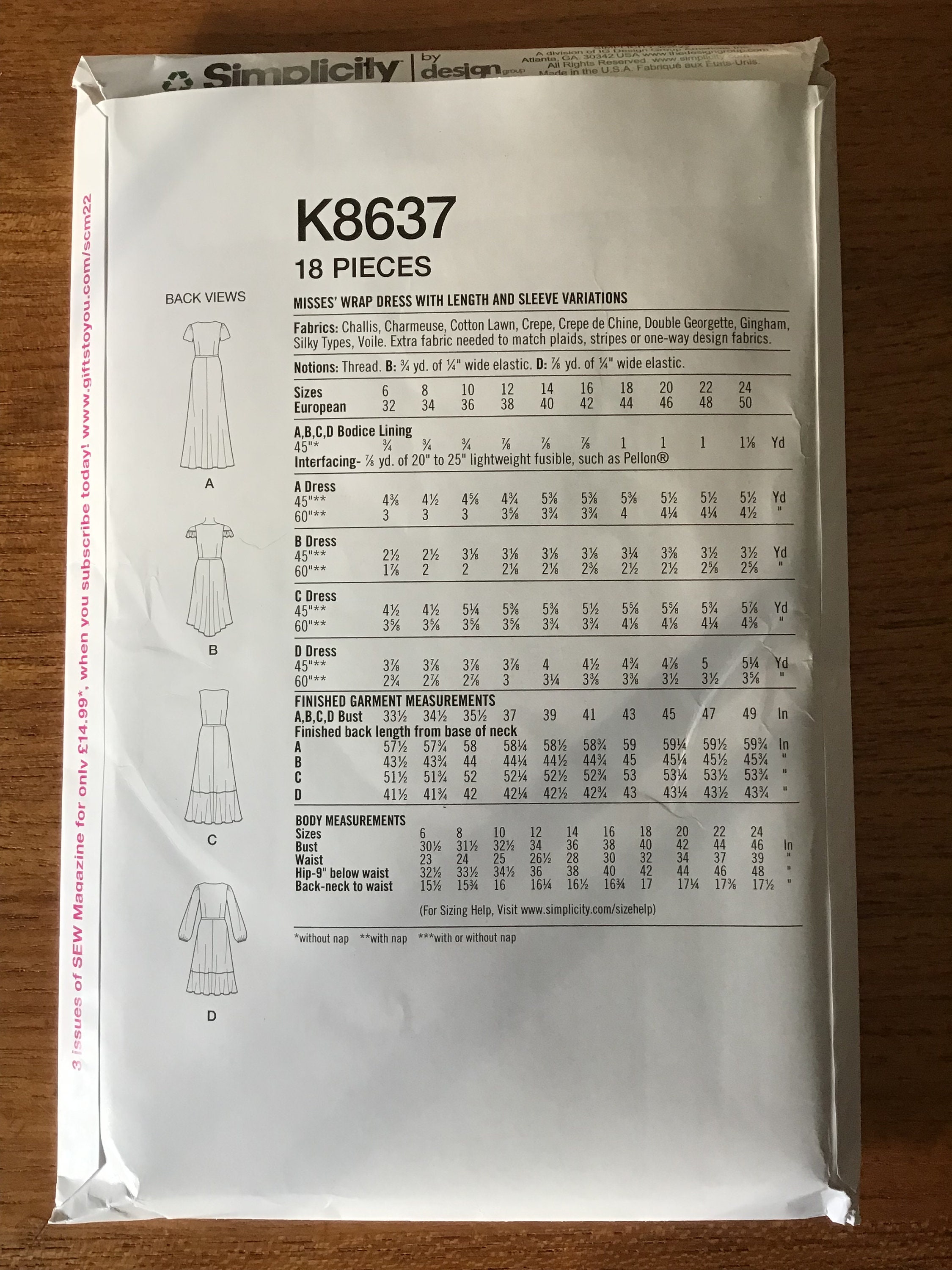 Misses Wrap Dress Pattern Cottagecore Simplicity 8637 Size 6 14 UNCUT ...