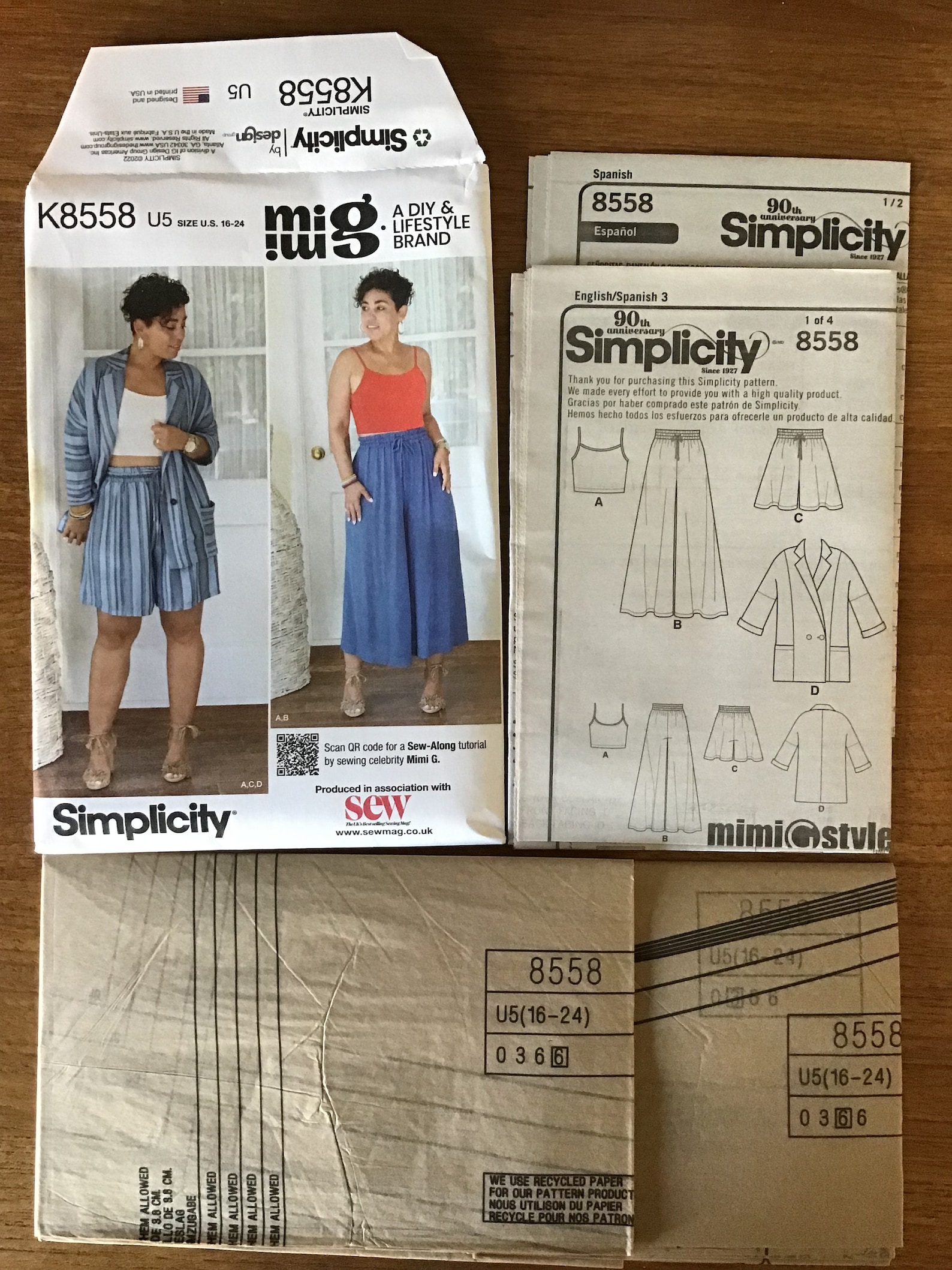 Mimi G Wide Leg Cropped Pants or Shorts Pattern Simplicity 8558 Size 16 ...