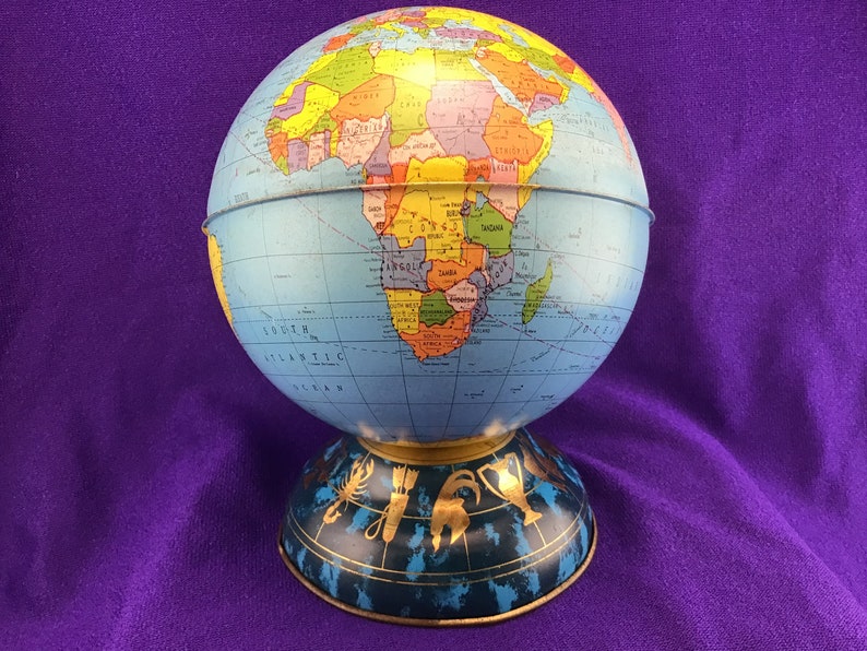 Globe Bank Metal Globe Piggy Bank World Coin Bank Litho World - Etsy