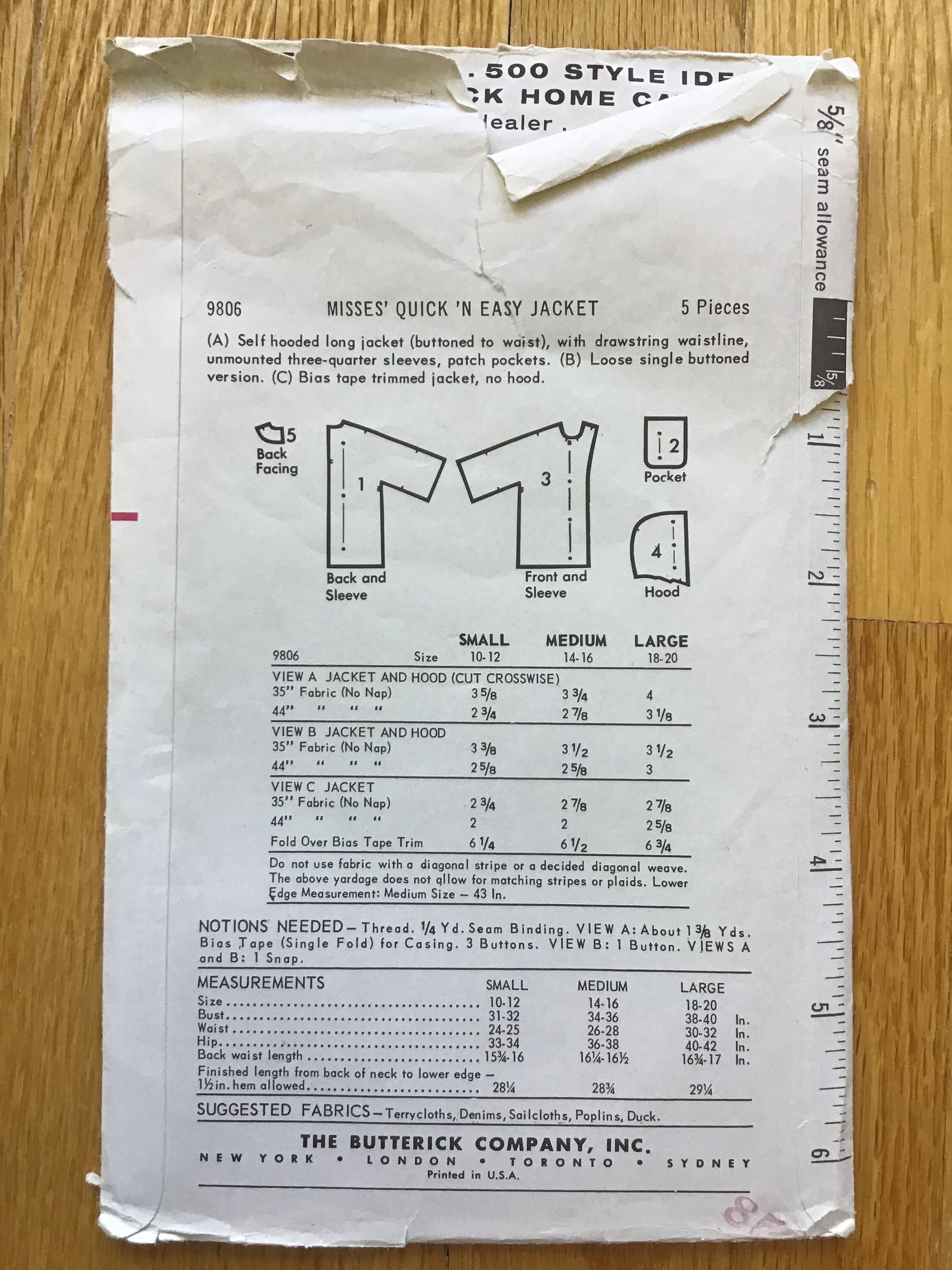 Misses Easy Jacket Pattern Butterick 9806 Bust 31 32 - Etsy