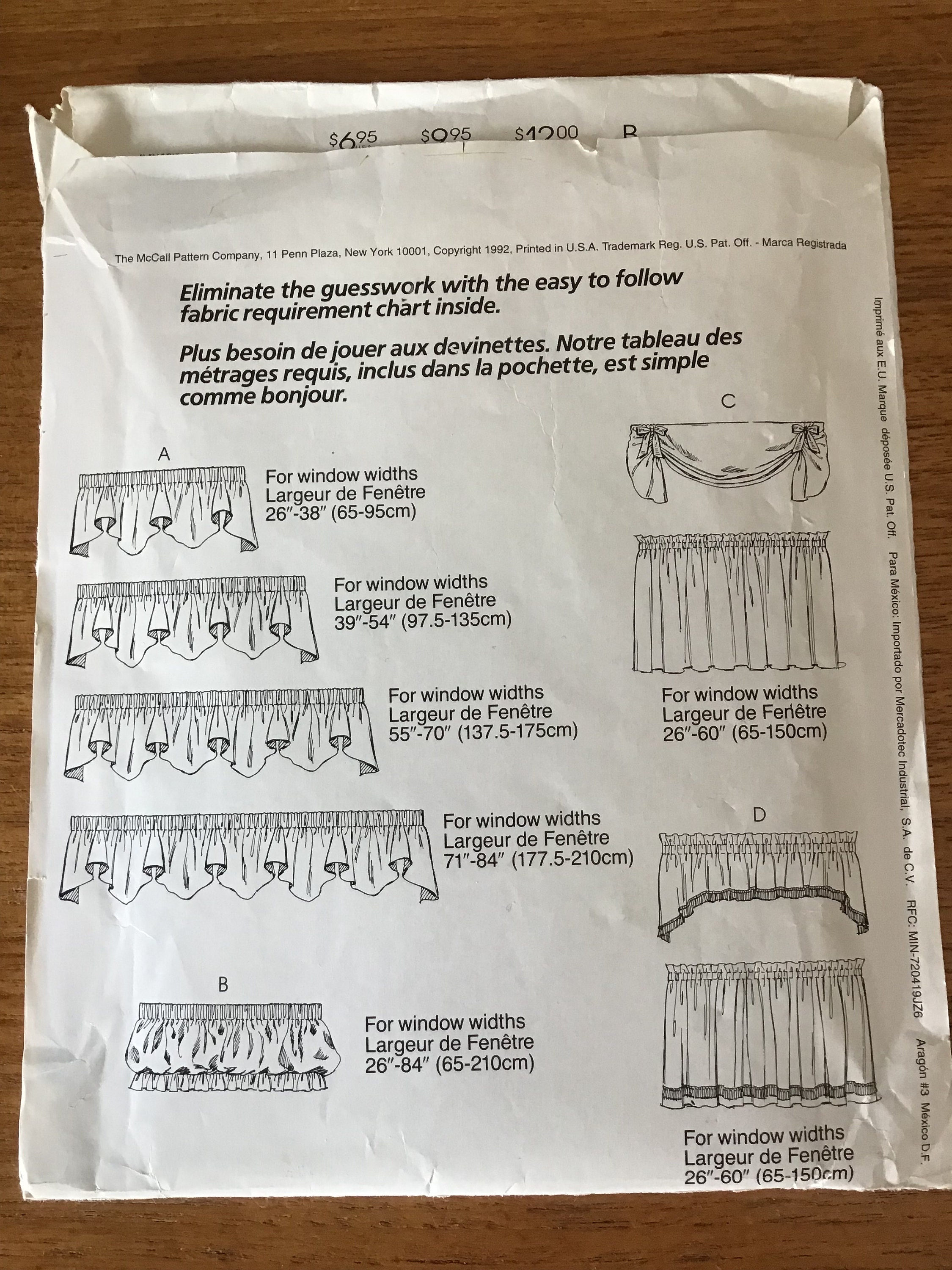 Window Toppers and Cafe Curtain Pattern UNCUT Mccalls 5741 Home Dec in ...
