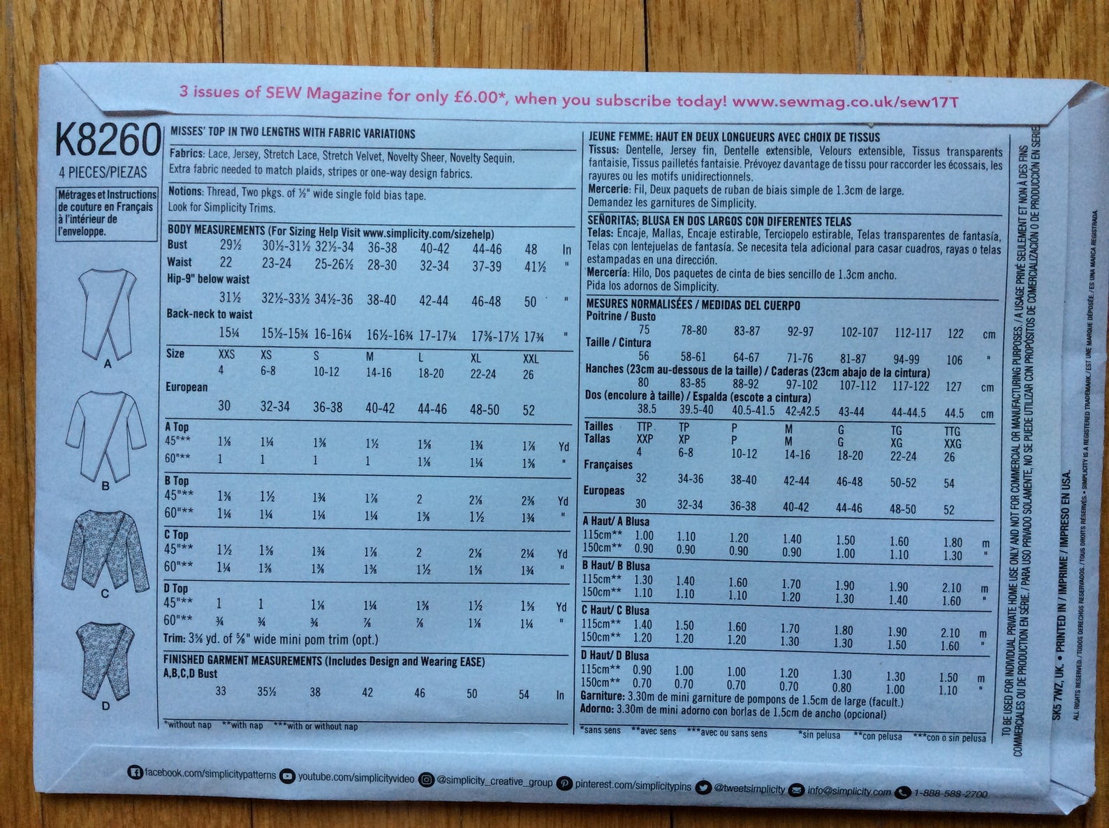 Misses Easy Top Pattern Simplicity 8260 Size XXS XXL Uncut - Etsy