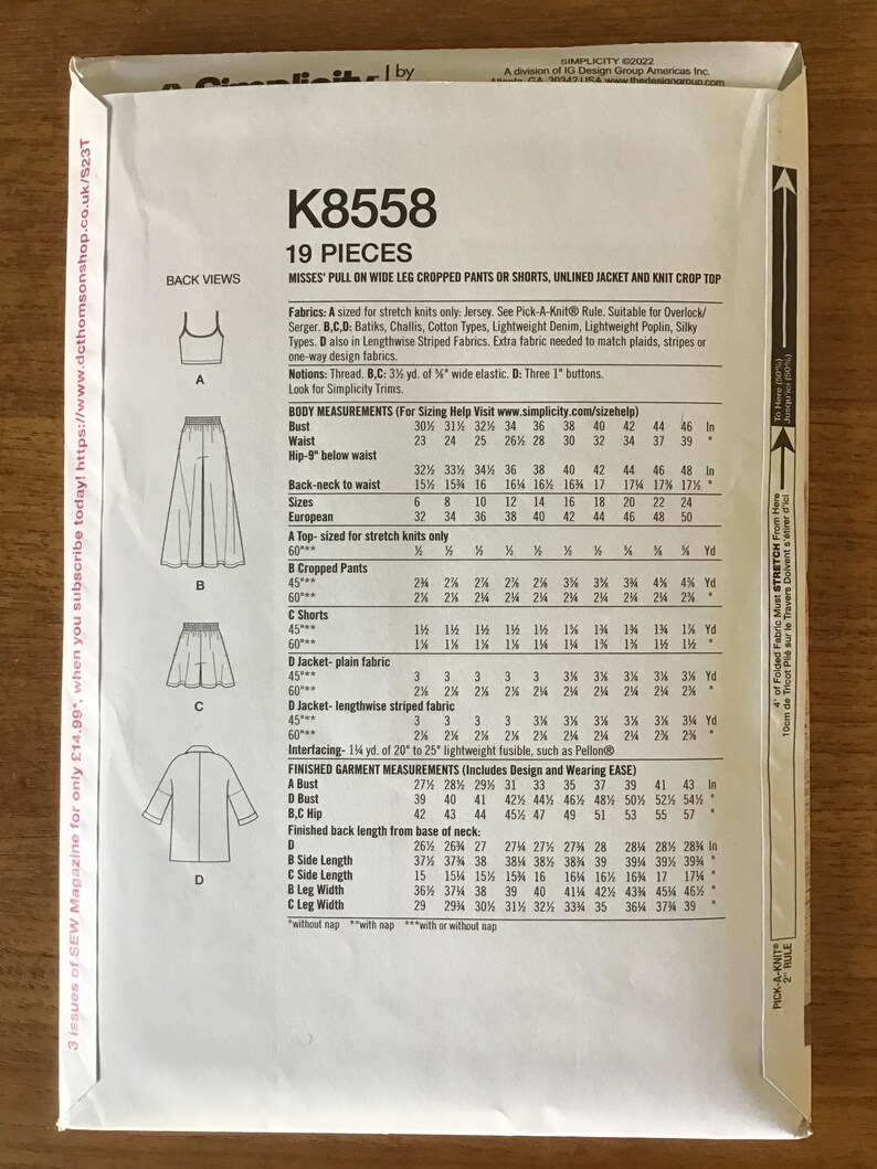 Mimi G Wide Leg Cropped Pants or Shorts Pattern Simplicity 8558 Size 16 ...