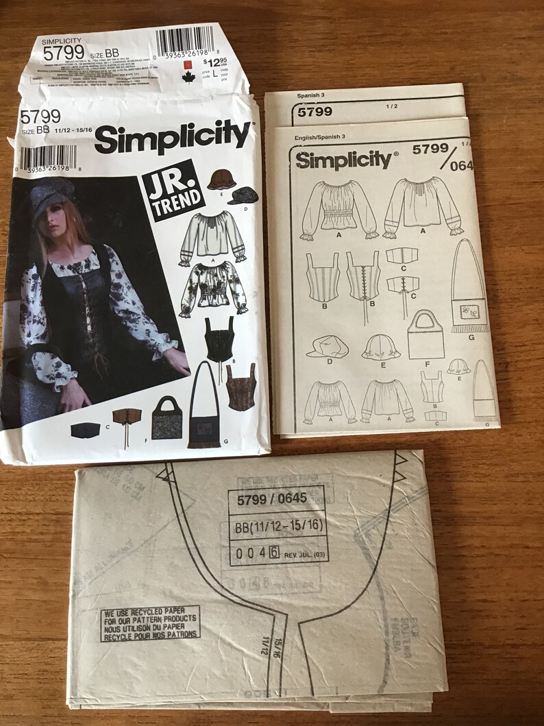 Peasant Blouse Corset Vest Pattern Simplicity 5799 Waist - Etsy