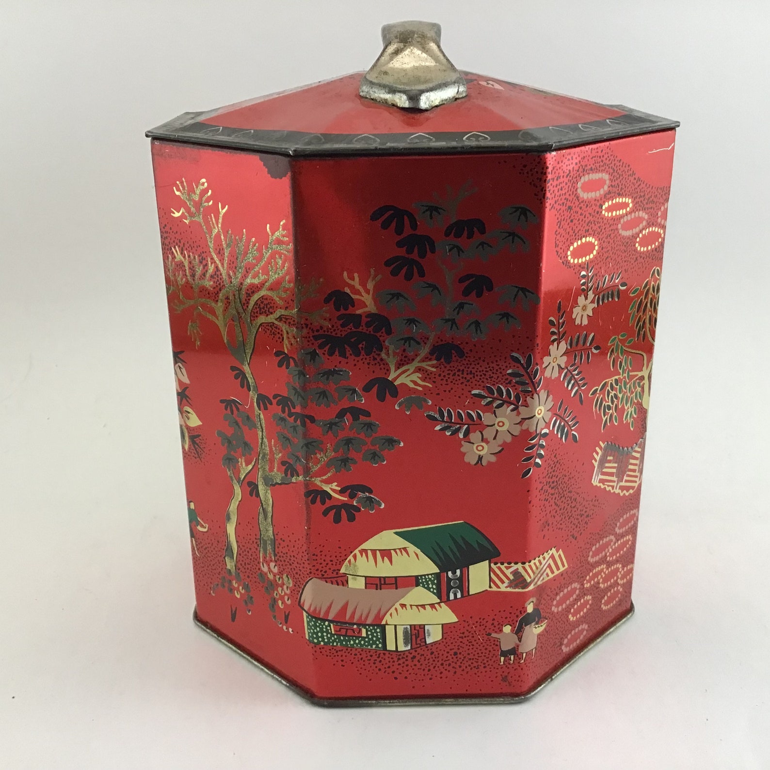 Peek Frean Biscuit Tin Octagonal Asian Red Black Gold - Etsy