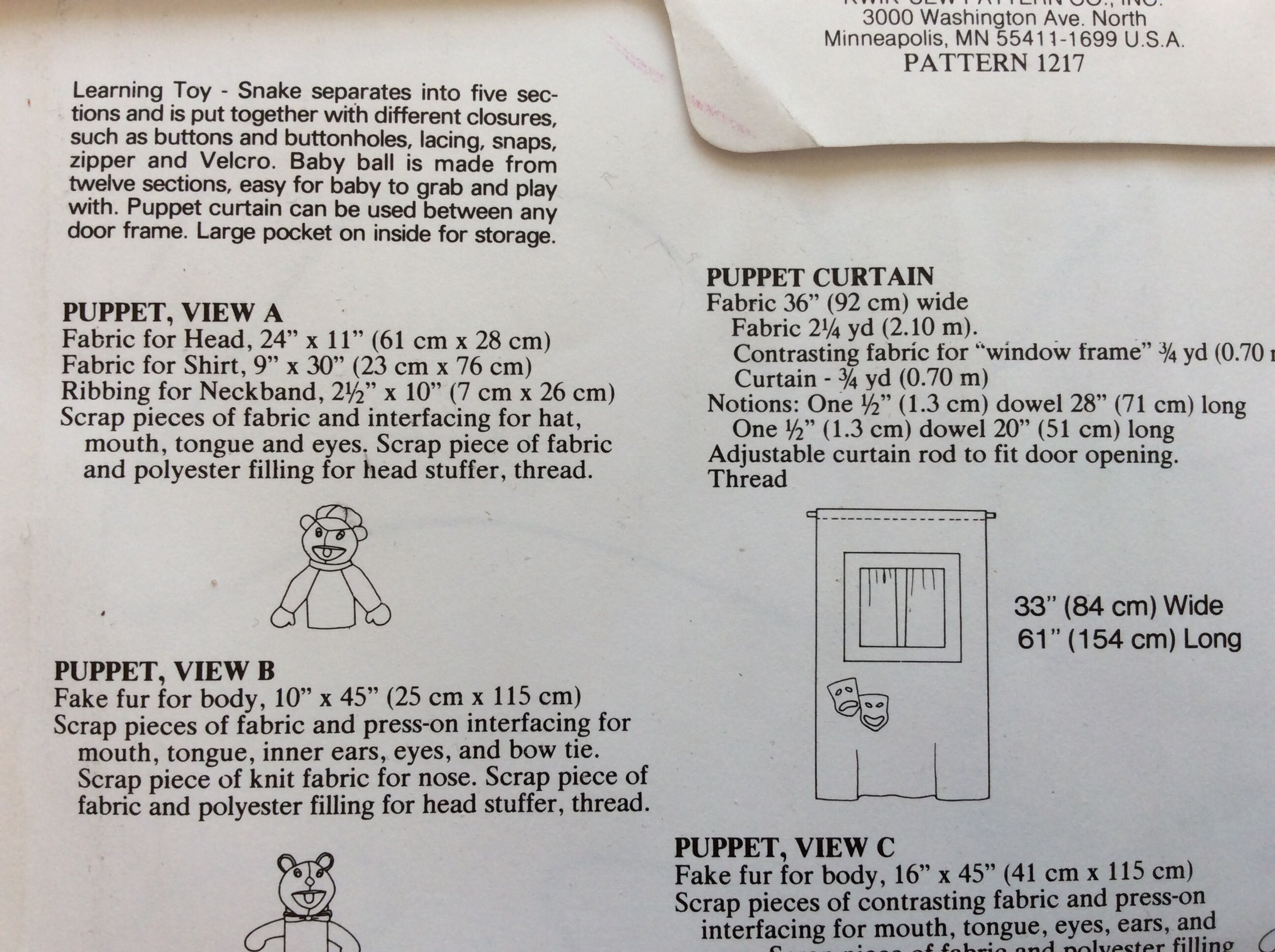 Puppet Show and Toys Pattern UNCUT Kwik Sew 1217 - Etsy