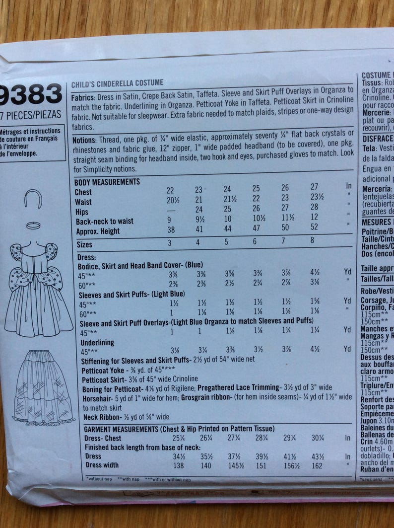 Disney Princess Cinderella Costume Pattern Child Simplicity - Etsy