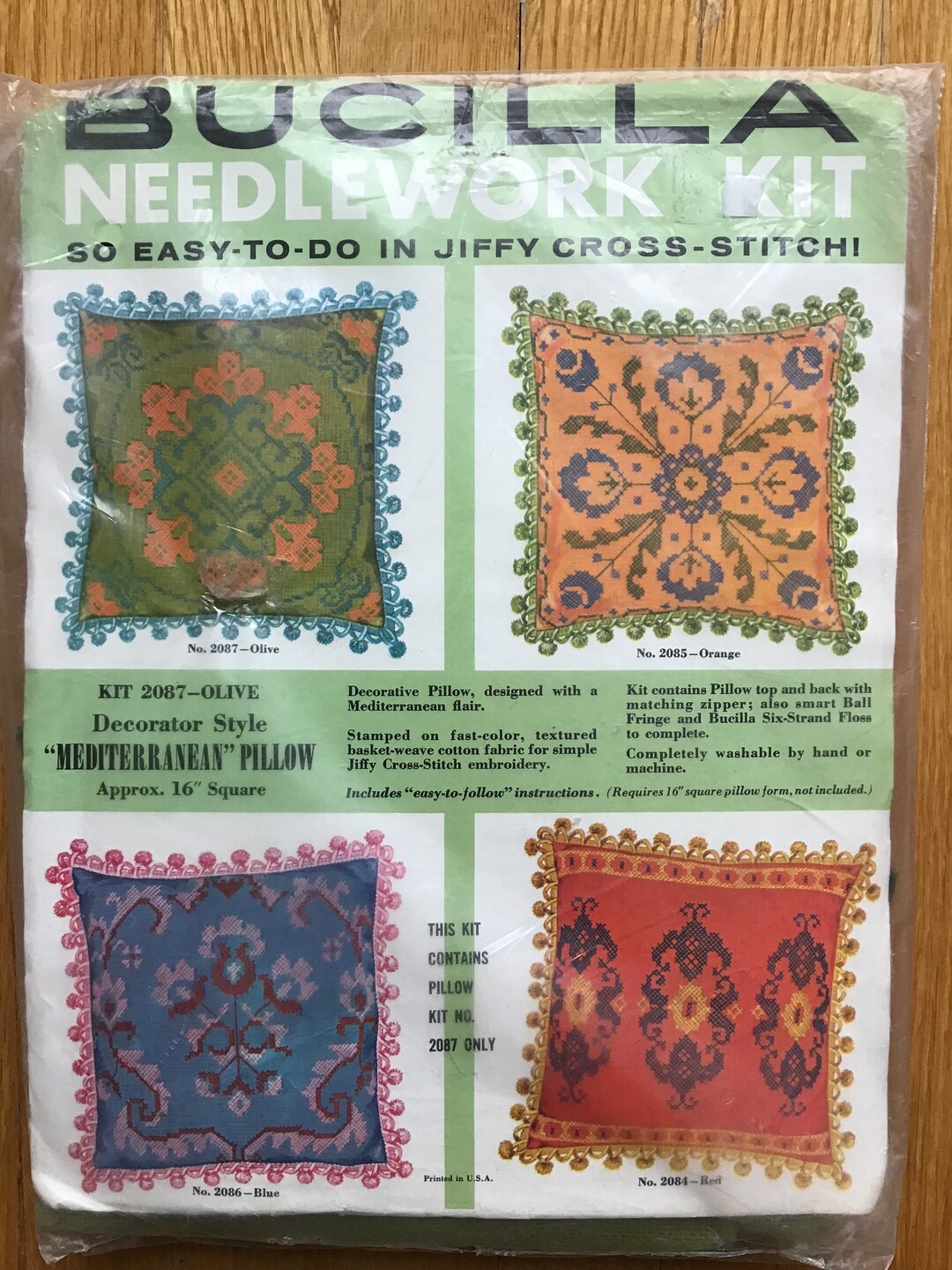 Bucilla Cross Stitch Pillow Kit Mediterranean Pillow Kit 2087 Olive ...