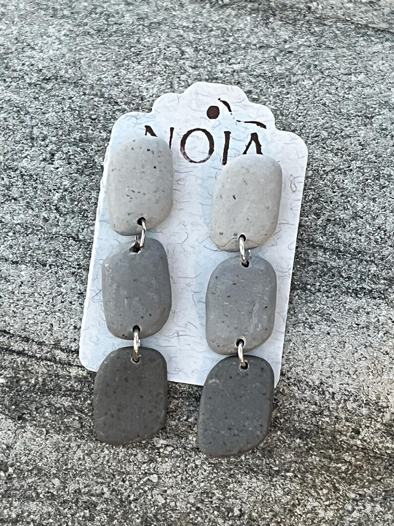 Dangle Earrings | Stone Texture | Shades of Gray Tiered | Handmade ...