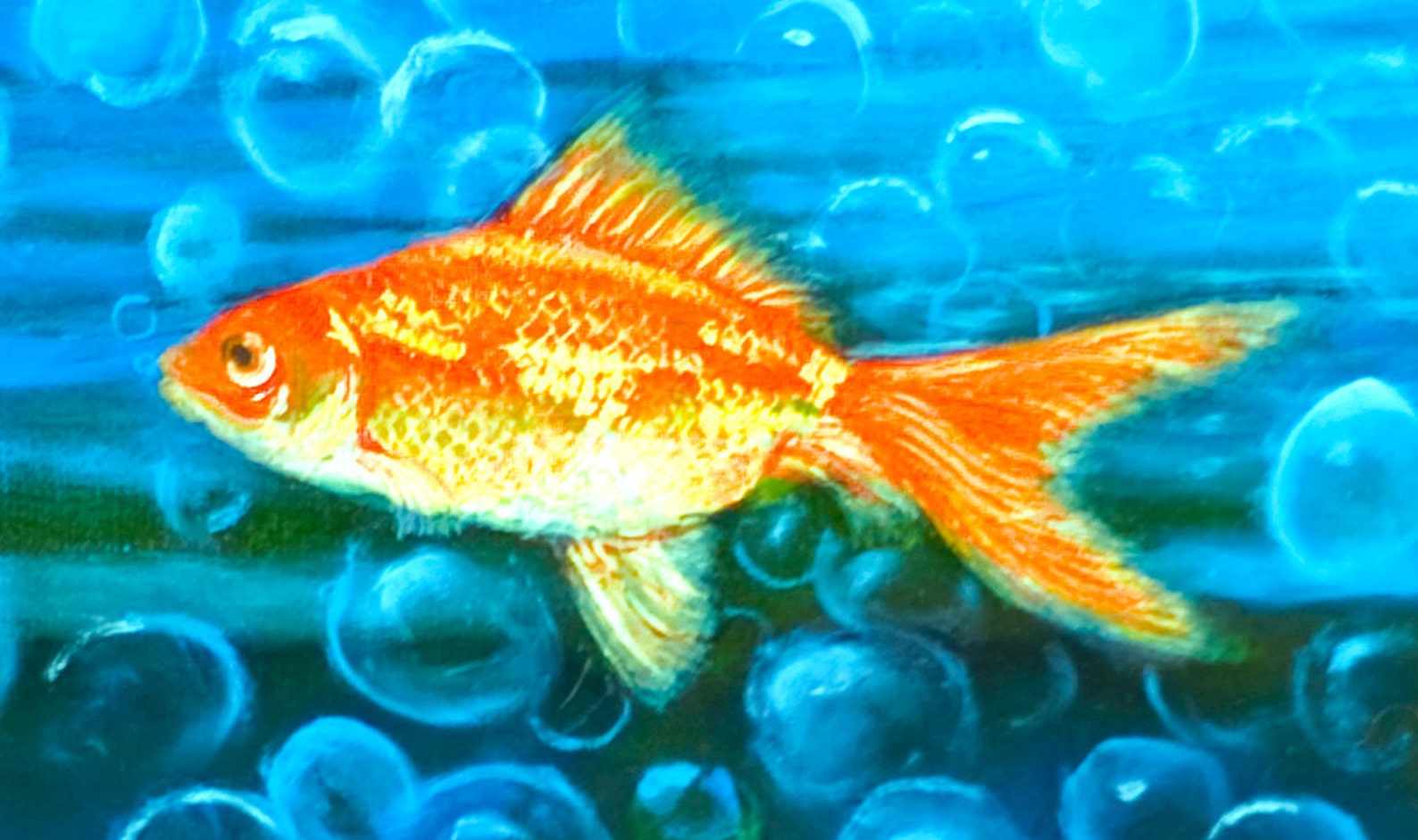 Optimistic Encounter Original Oil Painting of a Goldfish and a Great ...