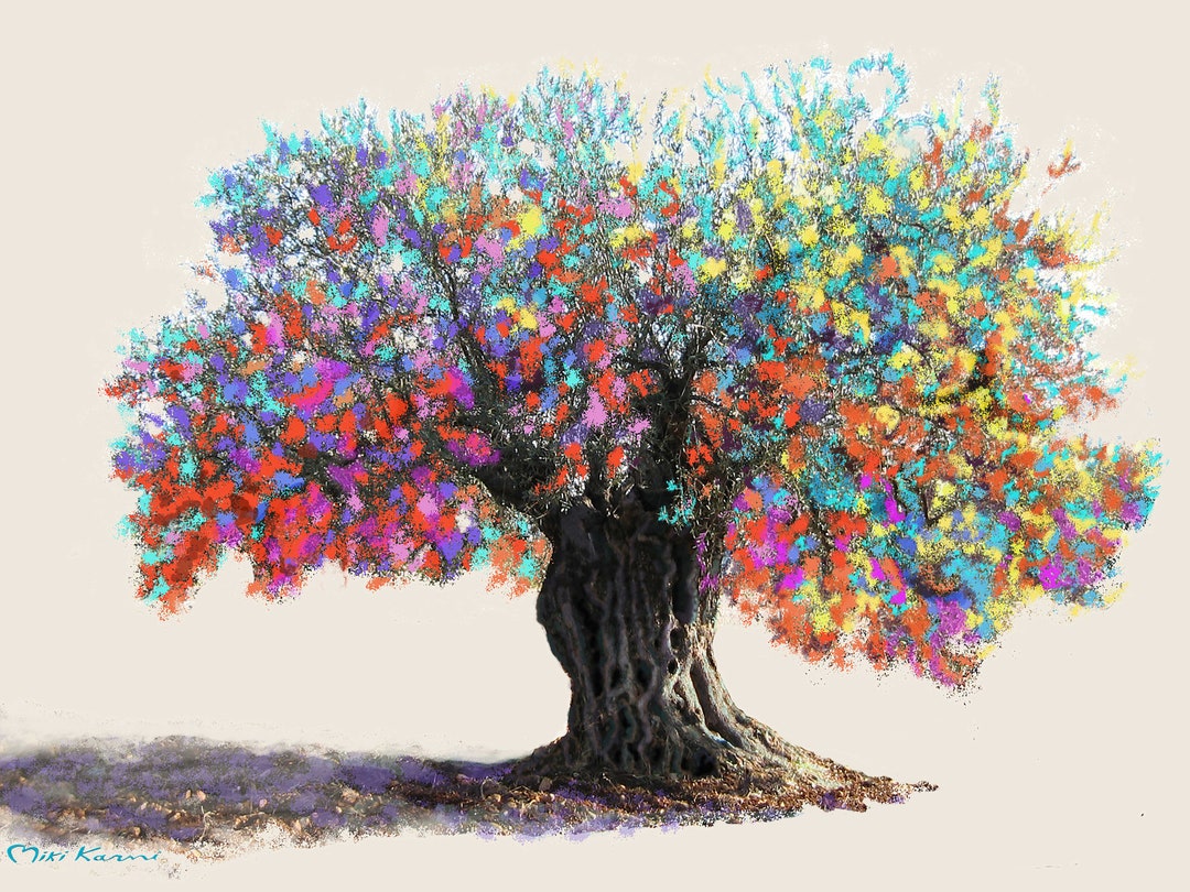Colorful, Olive Tree, Galilee, Olive Tree Painting, Colorful Wall Art ...