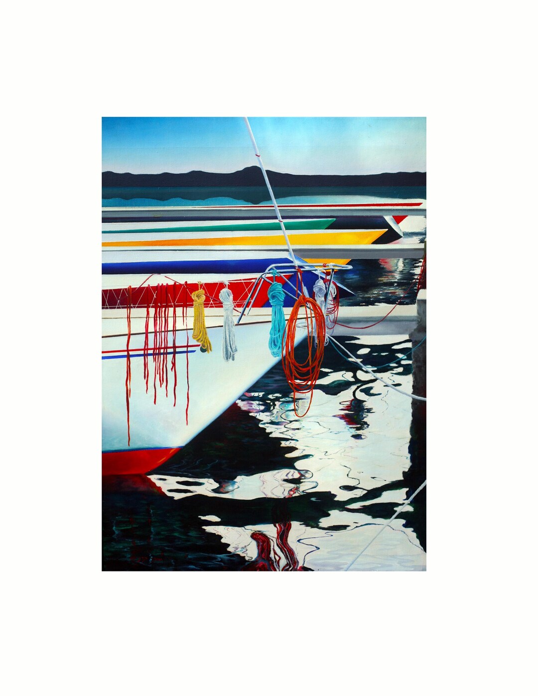 Harmony of Colors in the Marina Original Oil Painting Colorful Yacht ...