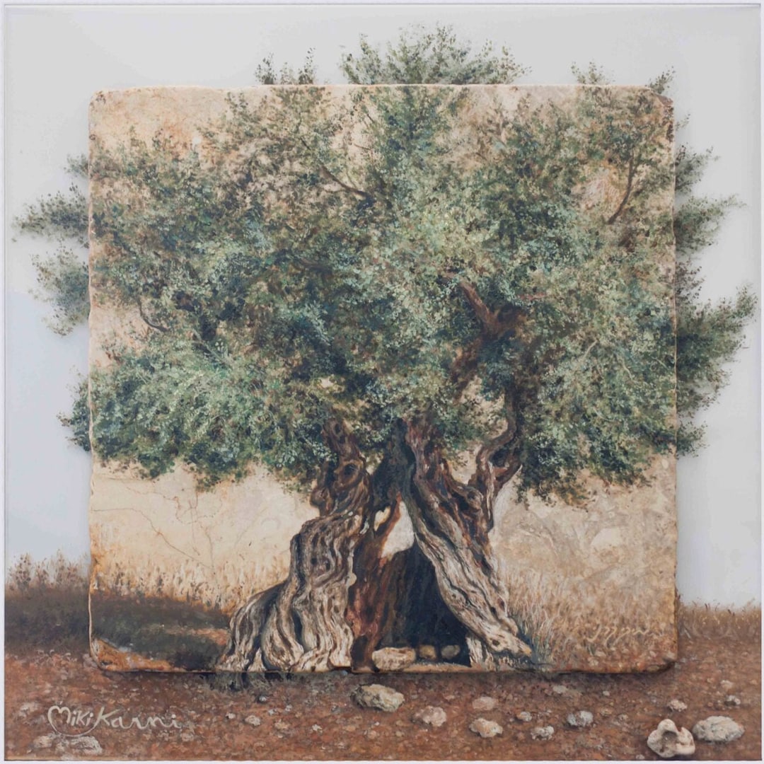 Israeli Ancient Olive Tree Oil Painting on Galilee Stone Stone Wall Art ...