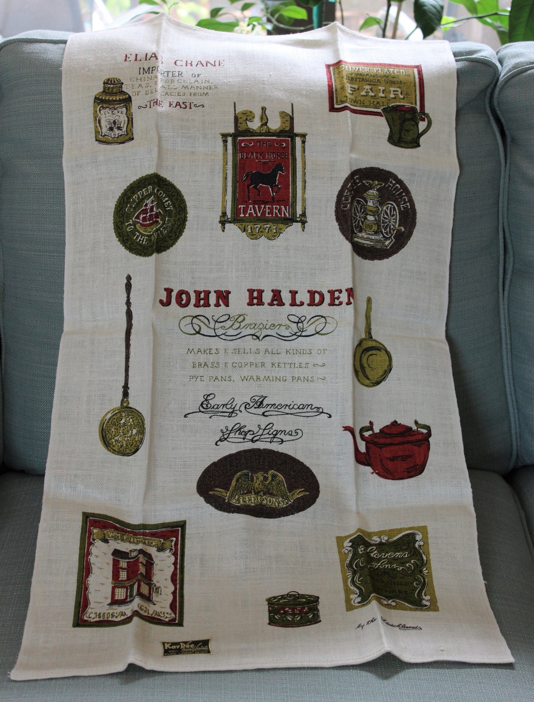 Vintage Kay Dee Handprints Linen Tea Towel Early American Shop Signs - Etsy