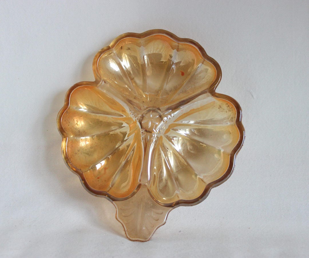 Jeanette 3 Part Clover Shape Candy Dish Doric Iridescent Marigold - Etsy