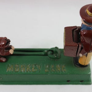 Vintage “monkey Bank” Mechanical Cast Iron Coin Bank - Etsy