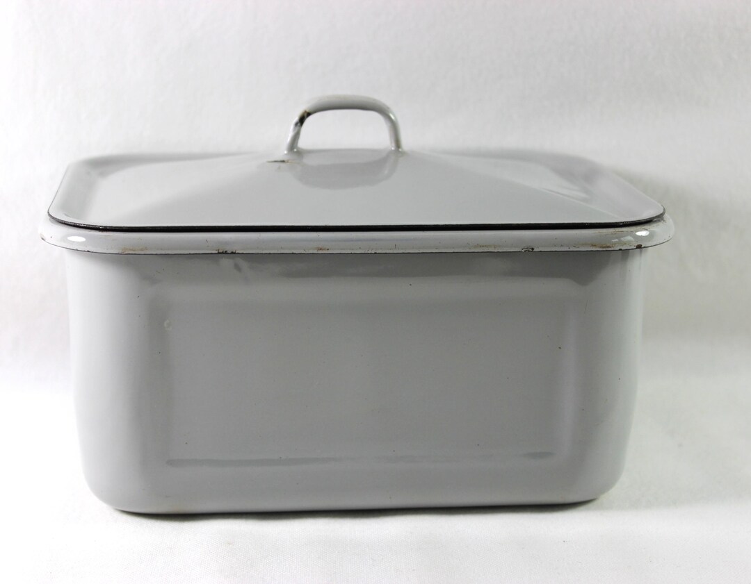 Vintage Gray Enamelware Metal Storage Container With Lid - Etsy