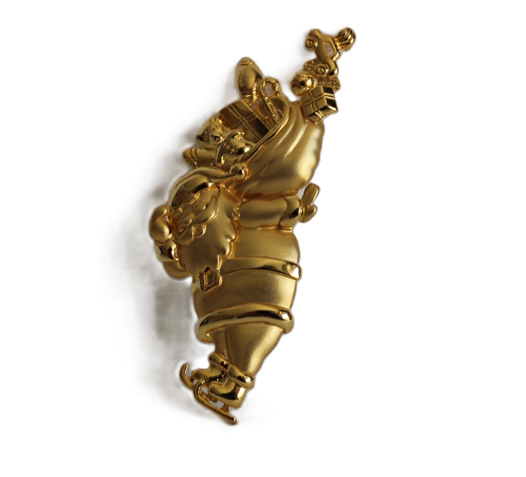 Vintage JJ Jonette Signed Gold Tone Santa Claus on Skates Brooch Pin - Etsy
