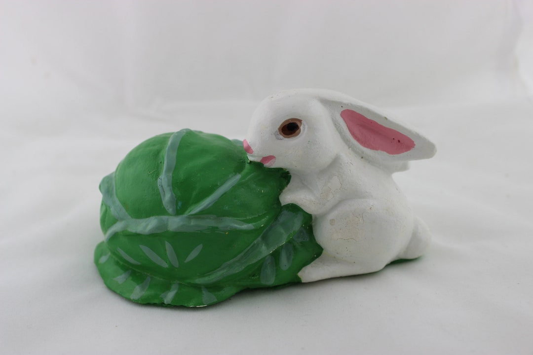 Vintage Bunny Rabbit Eating Cabbage Figurine. - Etsy
