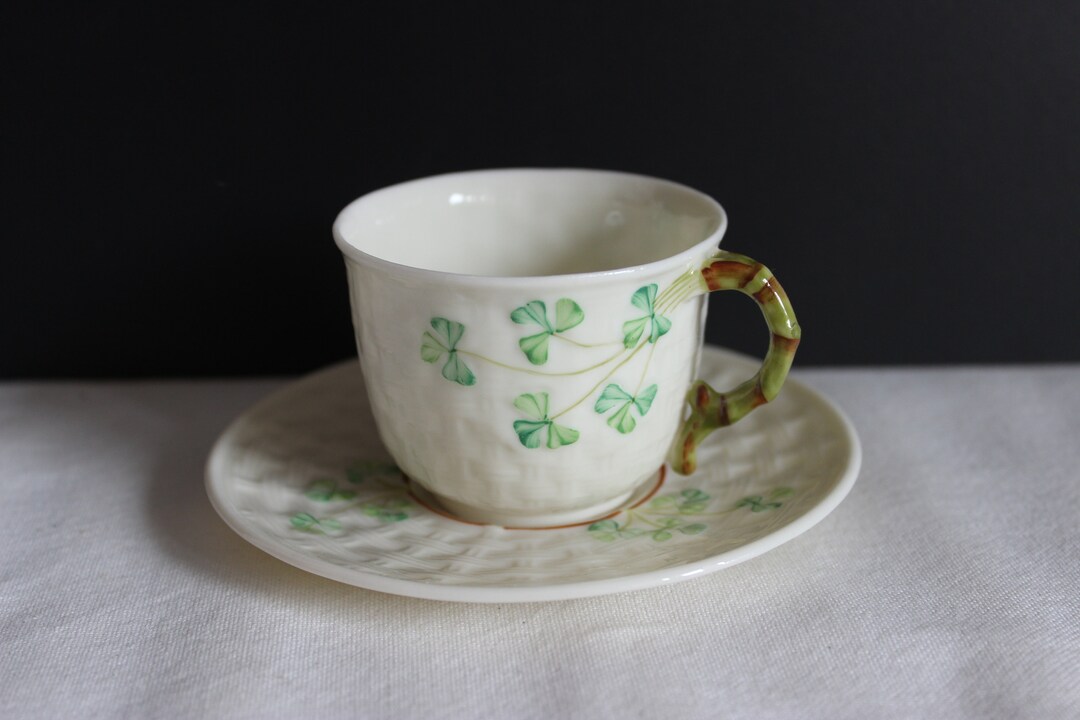 Belleek Flat Demitasse Cup and Saucer Set Shamrock Pattern 6th Mark - Etsy