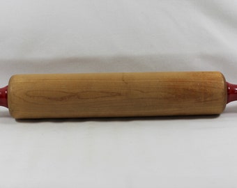 Vintage Rolling Pin Red Handle Chippy Light Wood Grain - Etsy