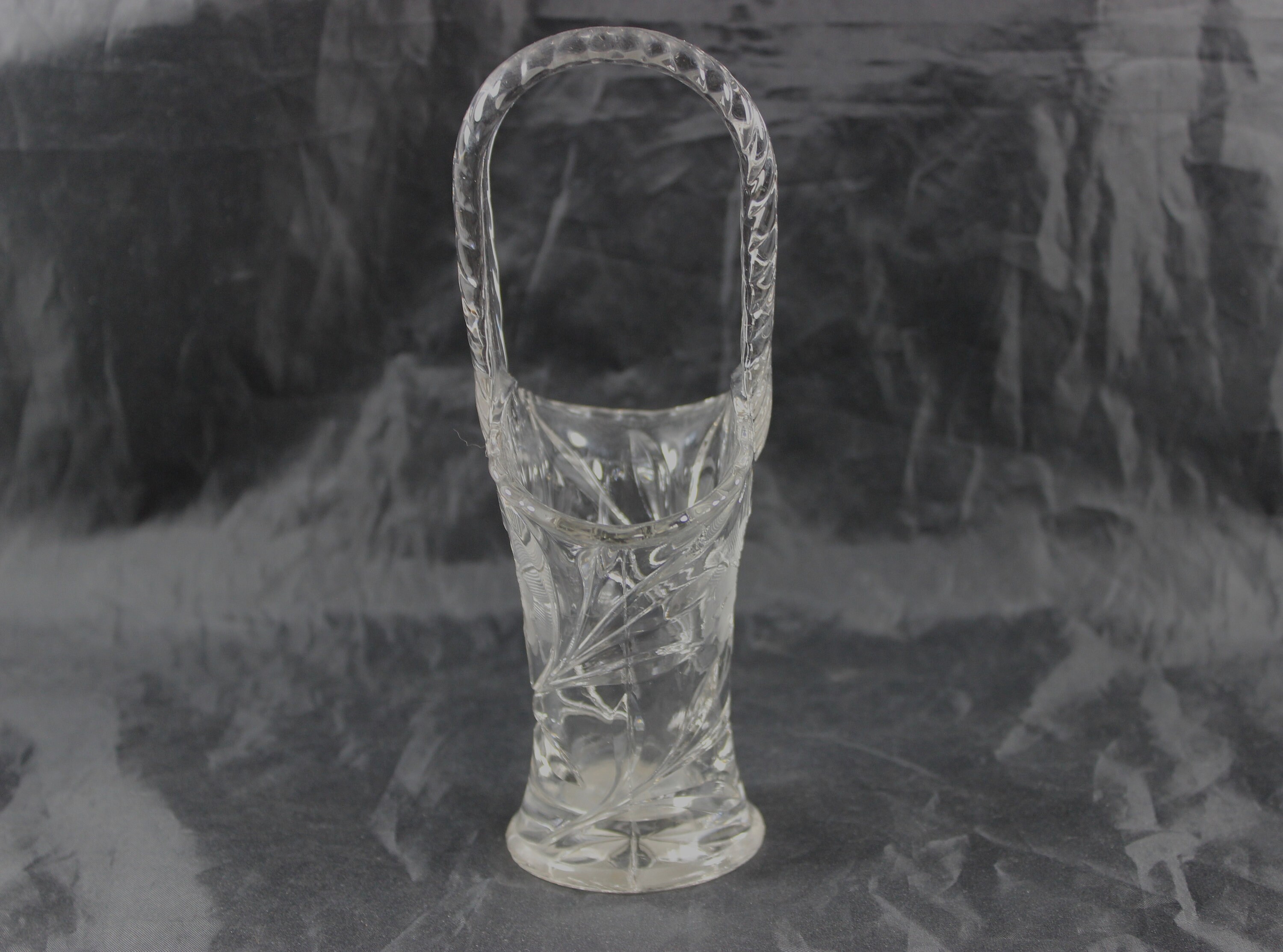 Vintage Small Flower Etched Pressed Glass Basket With Handle - Etsy