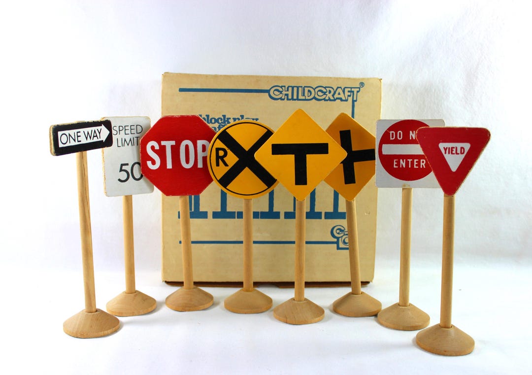 Vintage Childcraft Wood Block Play Traffic Signs 1970’s Set of 8 - Etsy