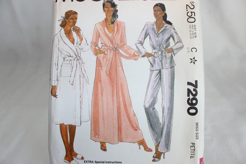 Vintage Mccalls Sewing Pattern 7290 Misses' Robe and Pajamas 1980 Size ...