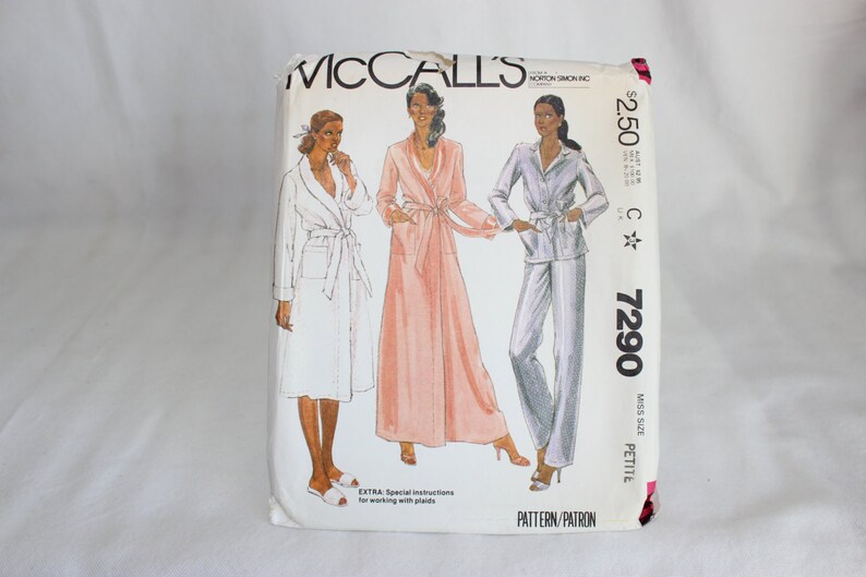 Vintage Mccalls Sewing Pattern 7290 Misses' Robe and Pajamas 1980 Size ...
