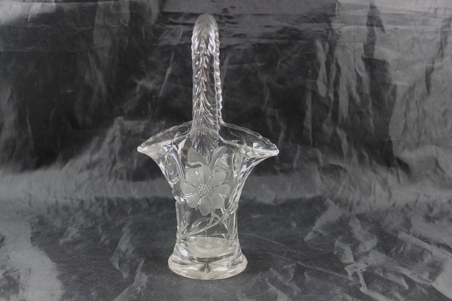 Vintage Small Flower Etched Pressed Glass Basket With Handle - Etsy