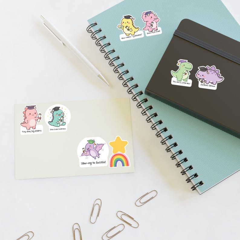 Graduation Dinosaur Stickers | Pastel Dinos, Caps, Diplomas (vinyl ...