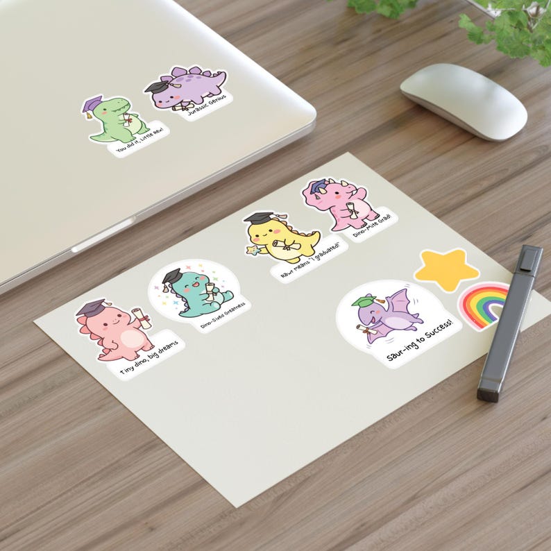 Graduation Dinosaur Stickers | Pastel Dinos, Caps, Diplomas (vinyl ...