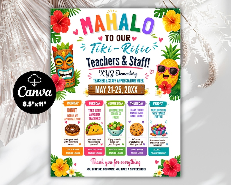 Hawaiian Luau Teacher & Staff Appreciation Week Beach Itinerary Flyer ...