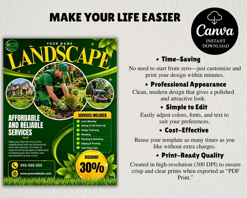 Landscaping Flyer, DIY Flyer Template Design, Lawn Service Flyer, Lawn ...