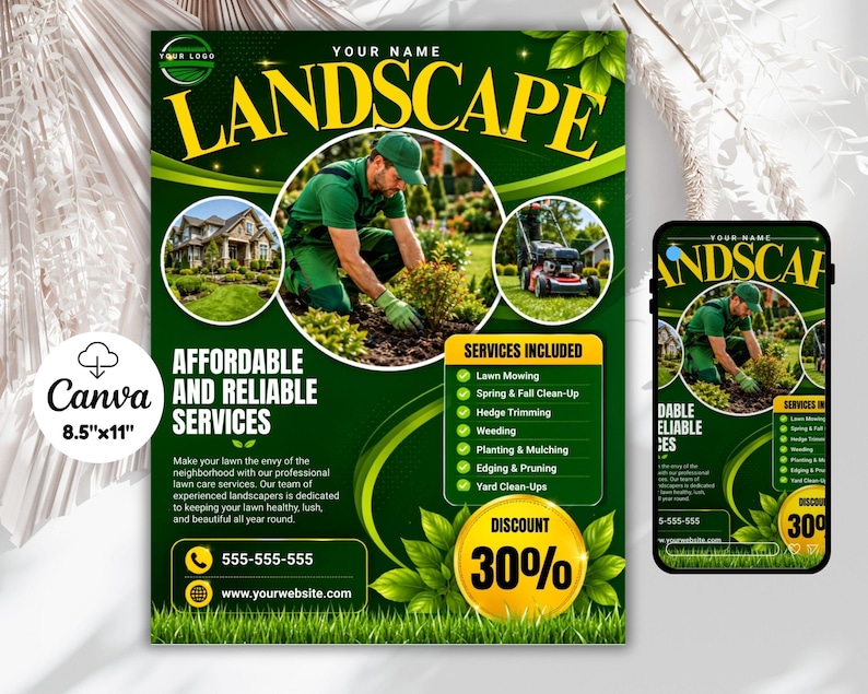 Landscaping Flyer, DIY Flyer Template Design, Lawn Service Flyer, Lawn ...