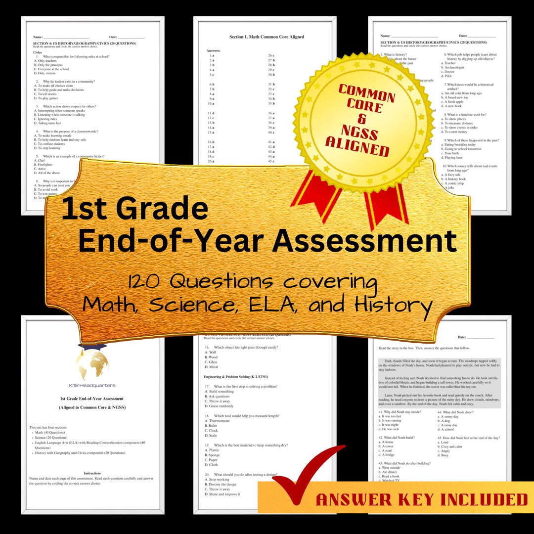 1st Grade End-of-year Homeschool Assessment - 120 Questions | Common ...