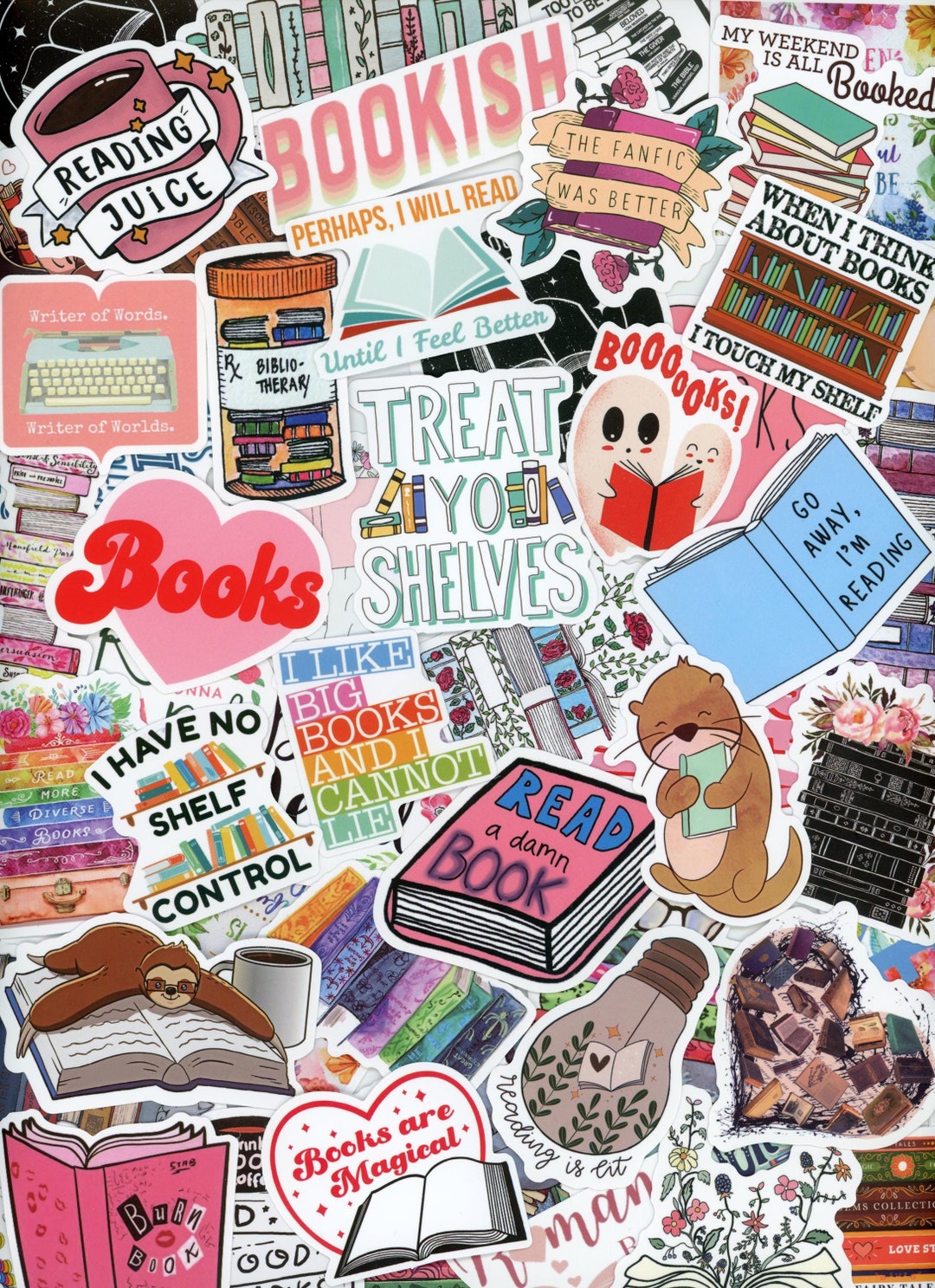Book Themed Stickers, Kindle Reader Bookish Reading Sticker Pack, Hydro ...